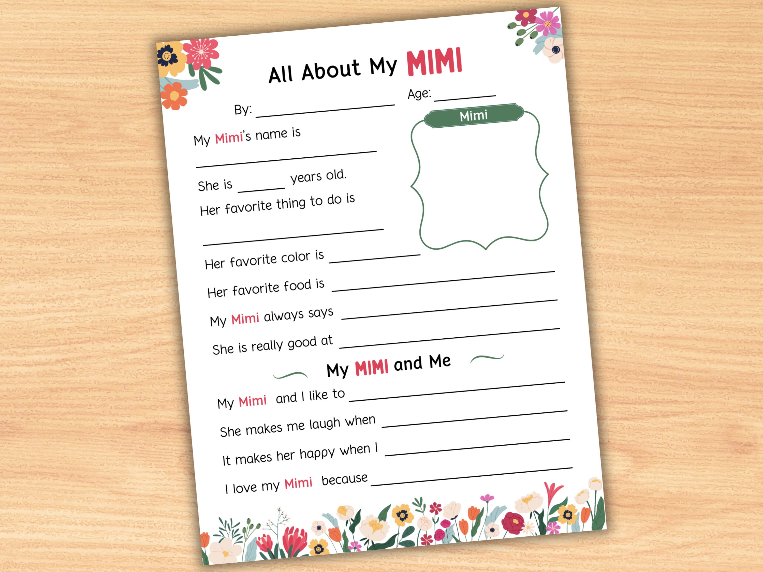 All About My Mimi Wildflowers Printable Mother's Day Questionnaire Gift ...