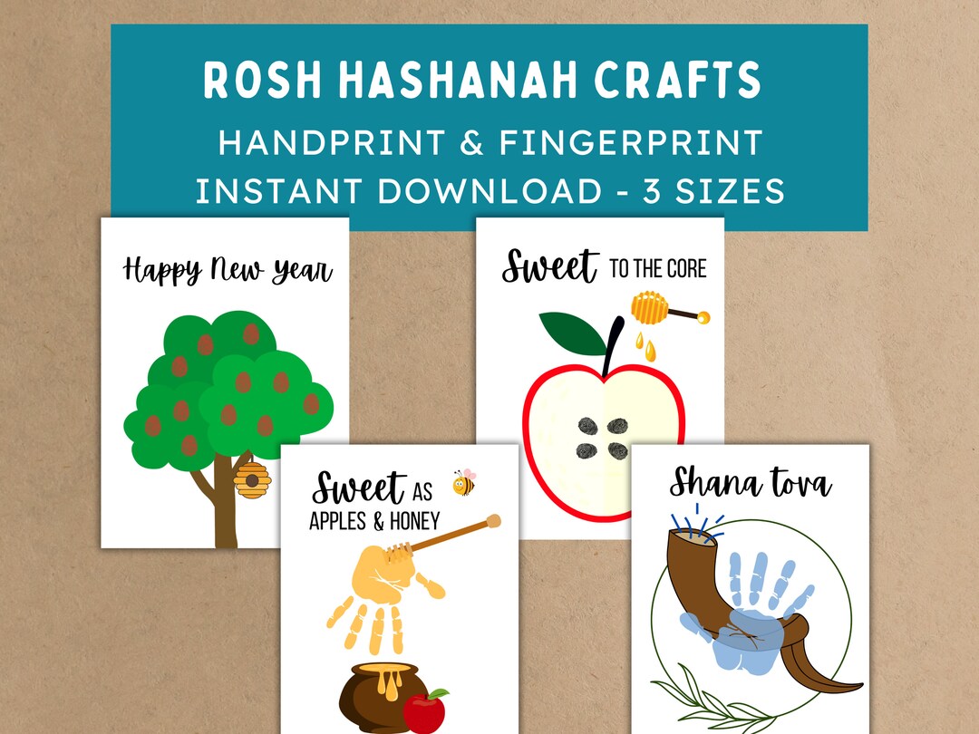 Rosh Hashanah Handprint & Fingerprint Craft Bundle - Printable Jewish ...