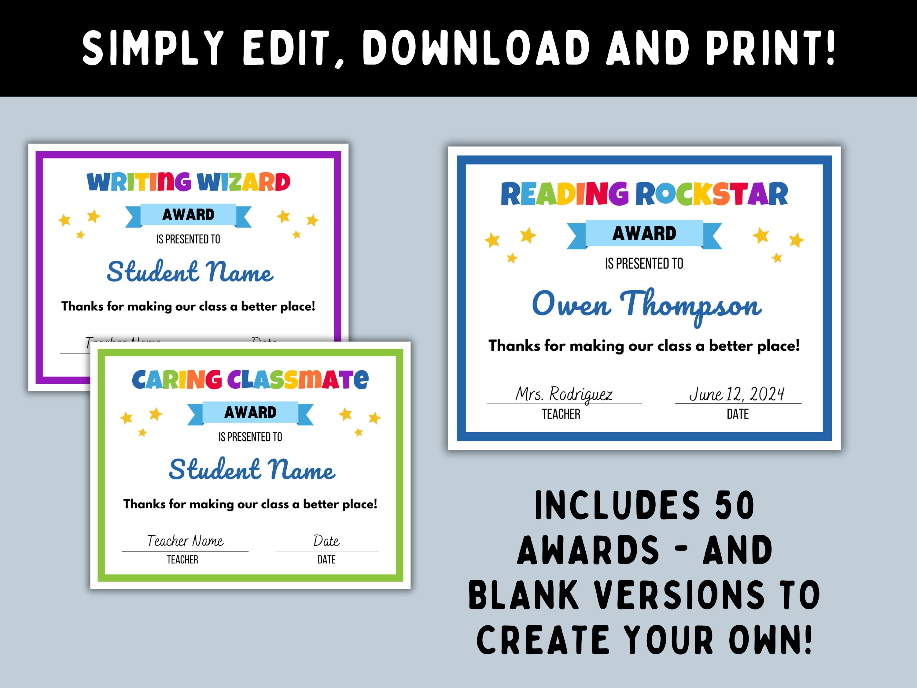 Editable Classroom Awards -- Customizable End of Year Student ...