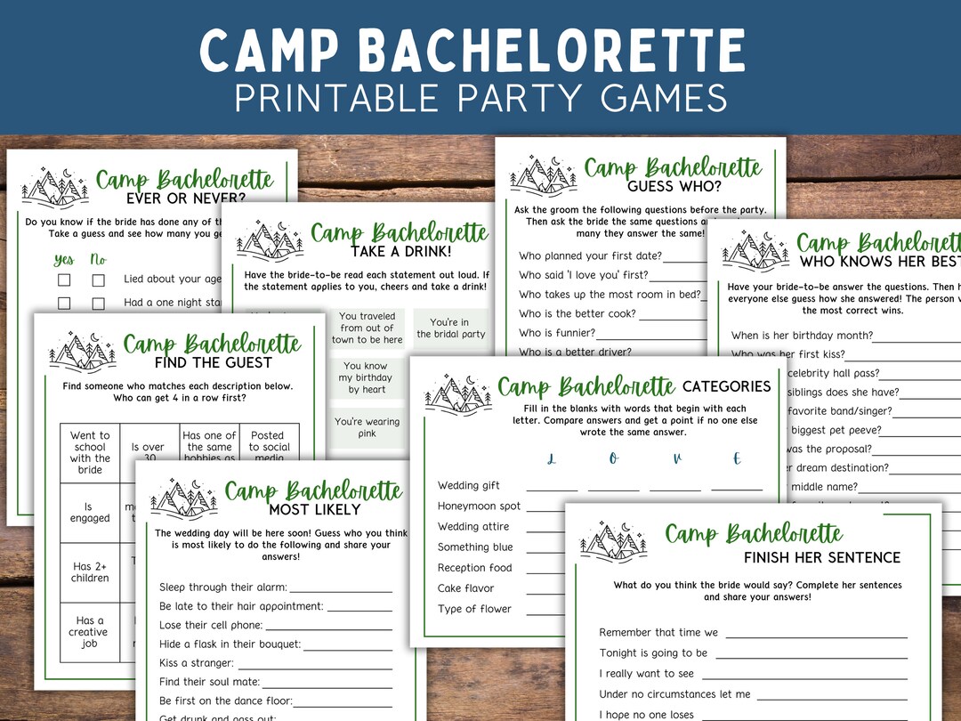 Camp Bachelorette Party Games -- Printable Activities to Celebrate the ...