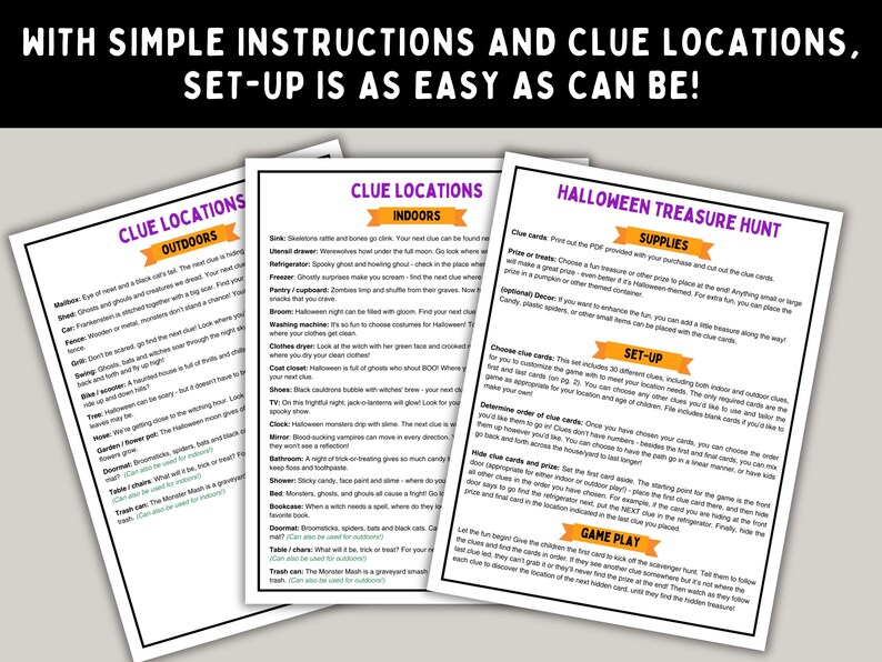 Halloween Treasure Hunt -- Printable Clues for Scavenger Activity for ...