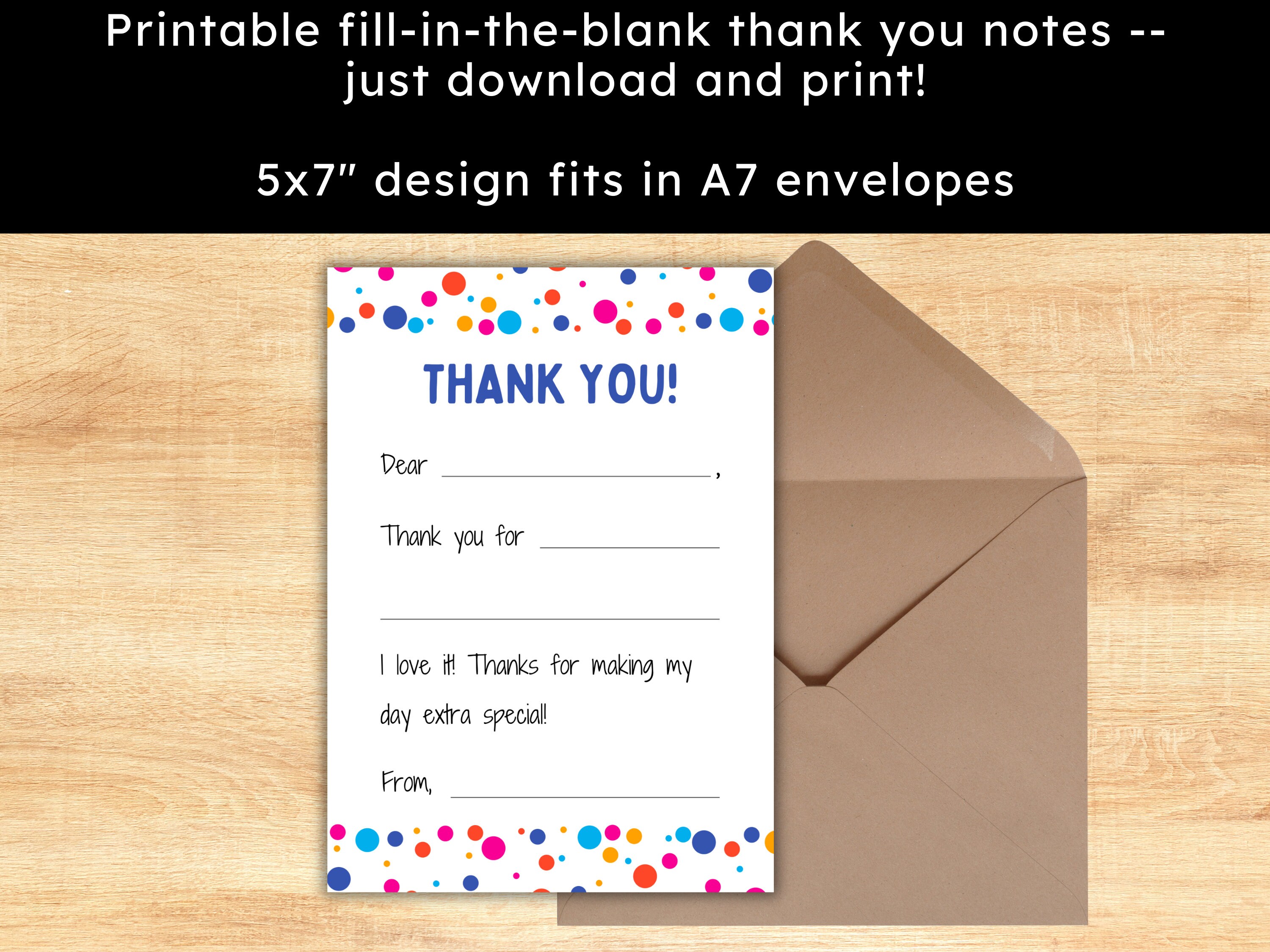 Birthday Thank You Cards for Kids Fill-in-the-blank Thank You Note ...