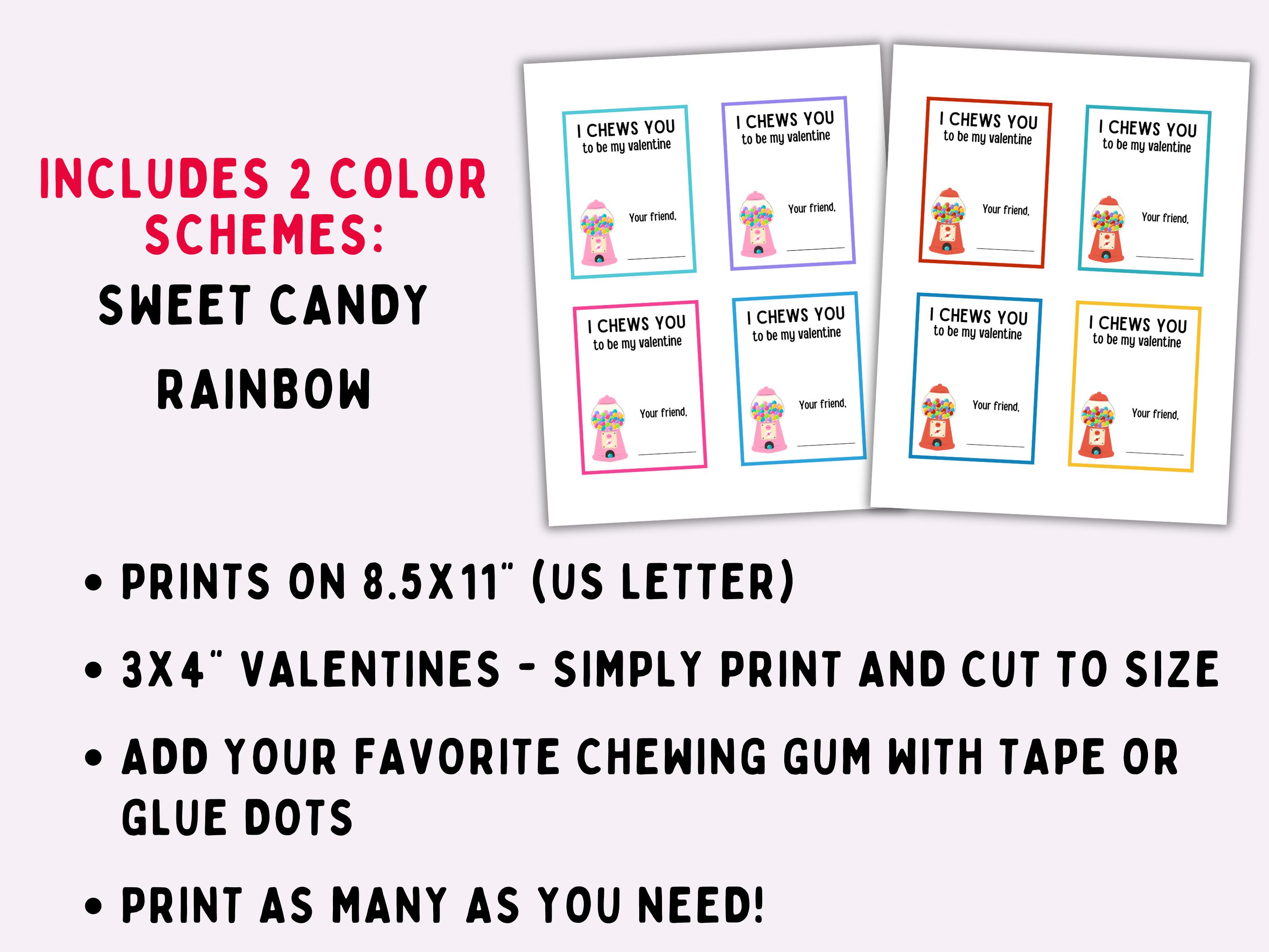 I Chews You Classroom Valentine Cards to Pair With Bubble Gum or Candy ...