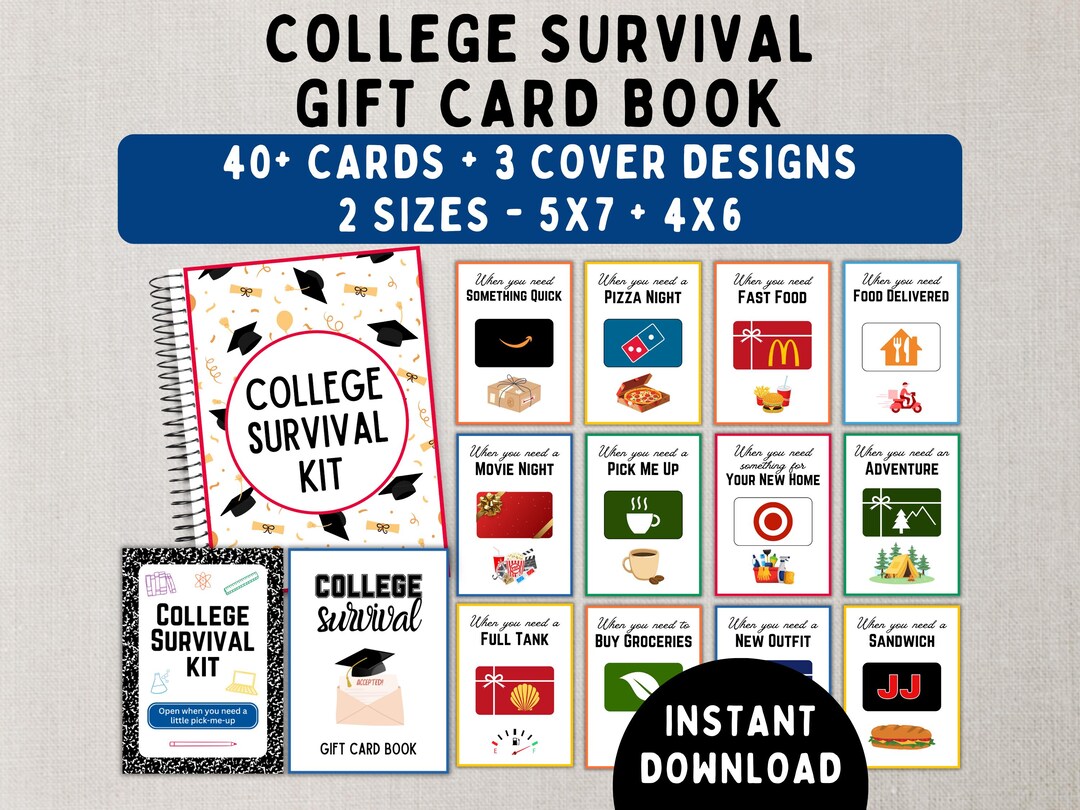 College Survival Kit Gift - Printable Gift Card Book for High School ...