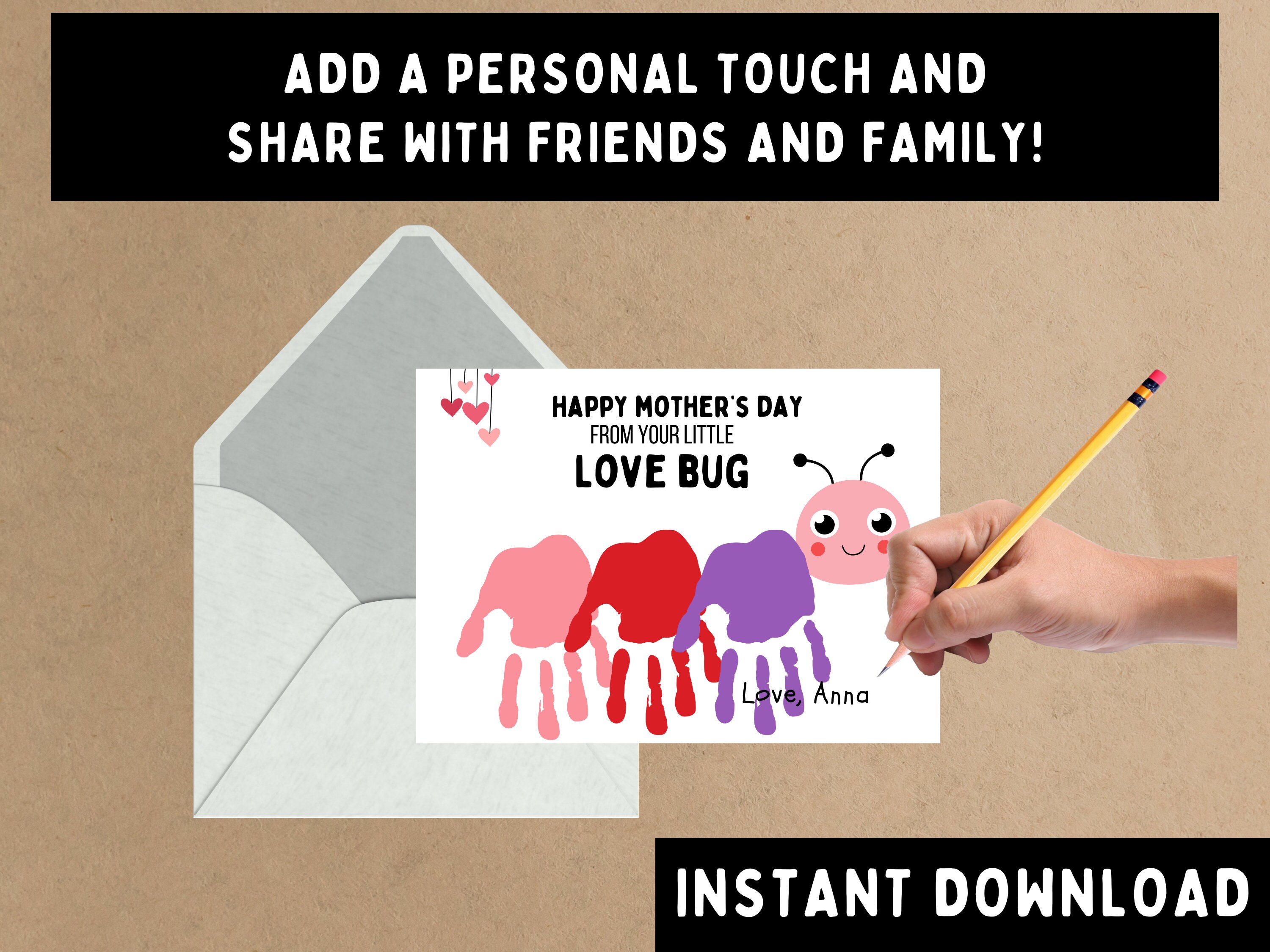 Mother's Day Lovebug Handprint Craft -- Printable DIY Art Activity for ...