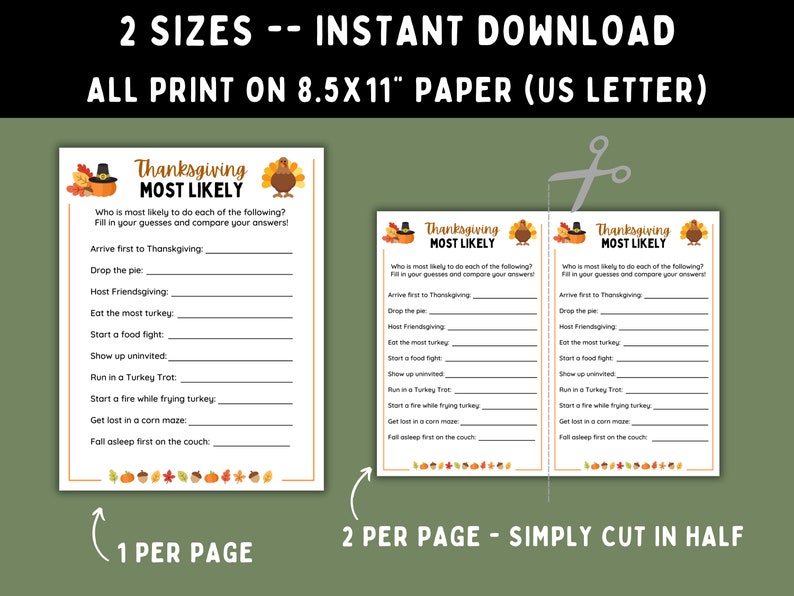 Thanksgiving Party Games -- Printable Turkey Day Activities for Kids or ...