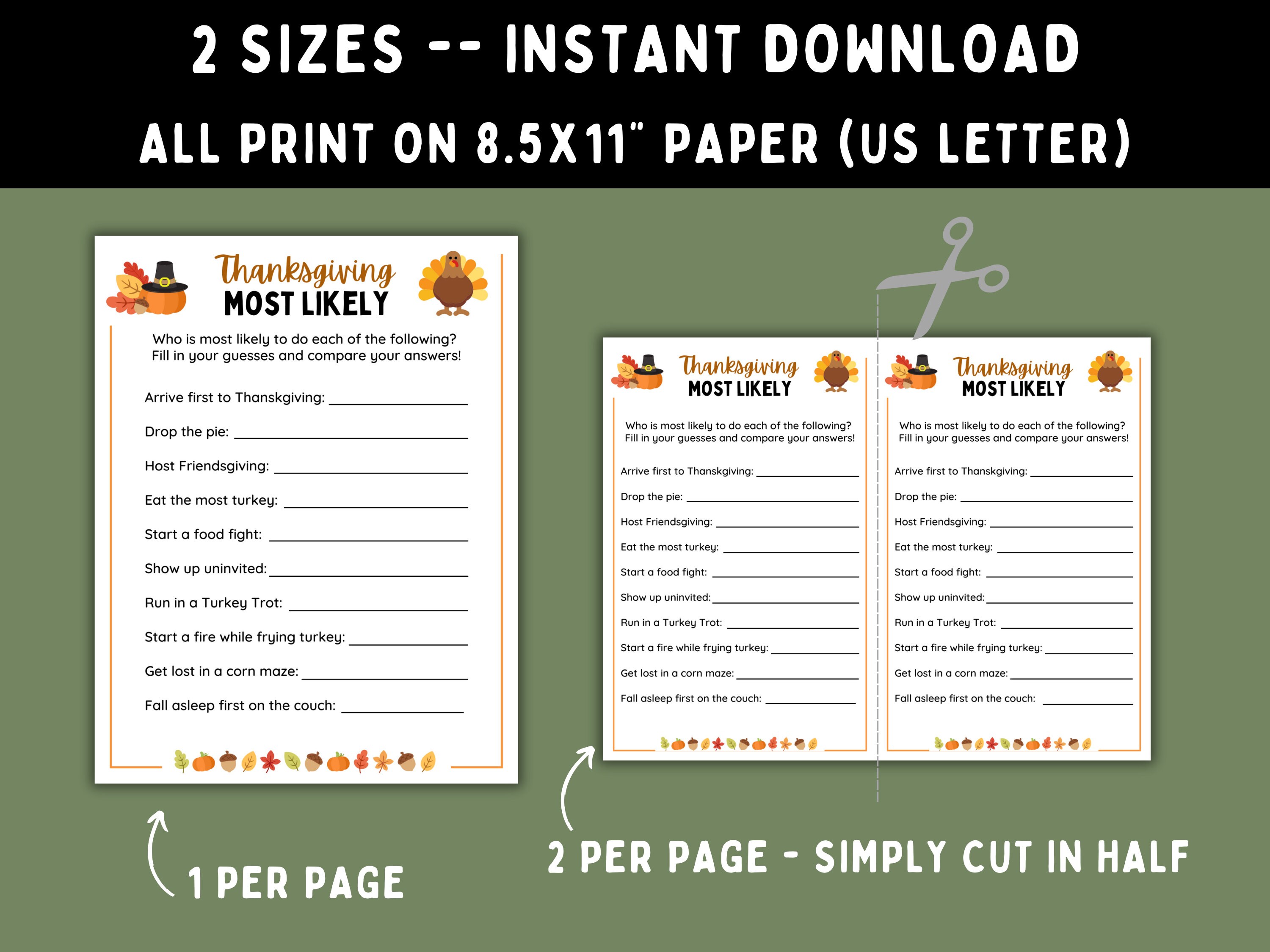 Thanksgiving Party Games -- Printable Turkey Day Activities for Kids or ...