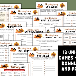Thanksgiving Party Games -- Printable Turkey Day Activities for Kids or ...