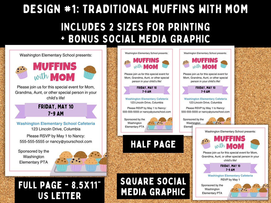 Muffins With Mom / Muffins in the Morning - Editable Canva Template for ...