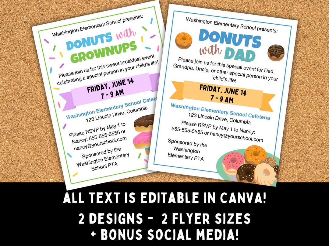 Donuts With Dad / Grownups Event Flyer - Editable Canva Template ...