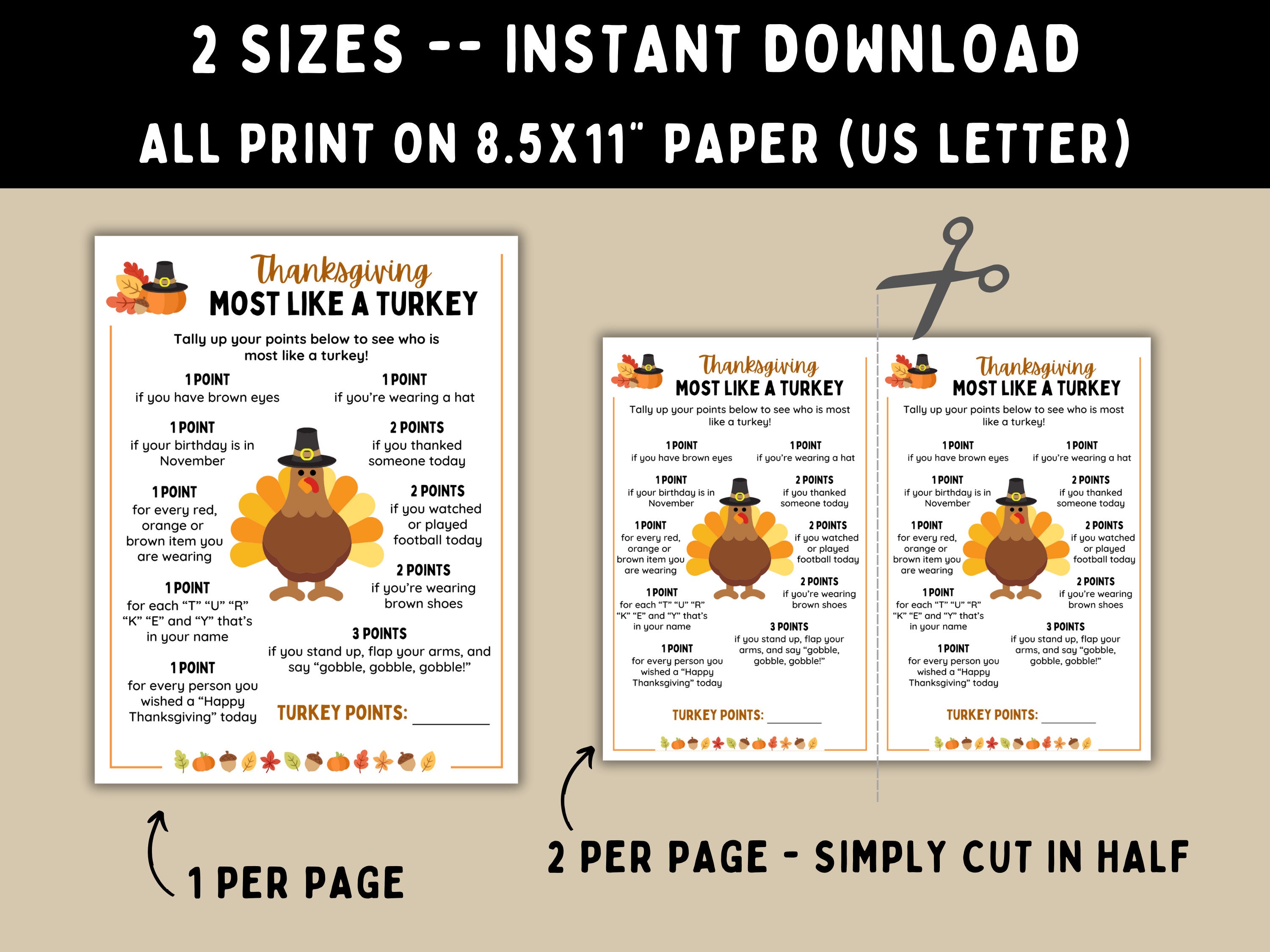 Most Like a Turkey Game -- Thanksgiving Party Games -- Printable ...