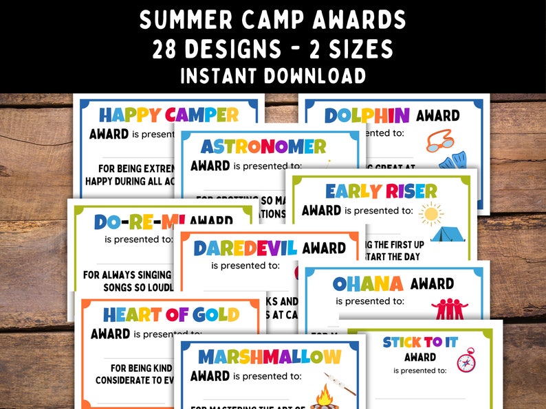 Summer Camp Awards Camper Award Certificates Boys & Girls Camp Awards ...