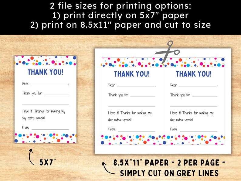 Birthday Thank You Cards for Kids Fill-in-the-blank Thank You Note ...