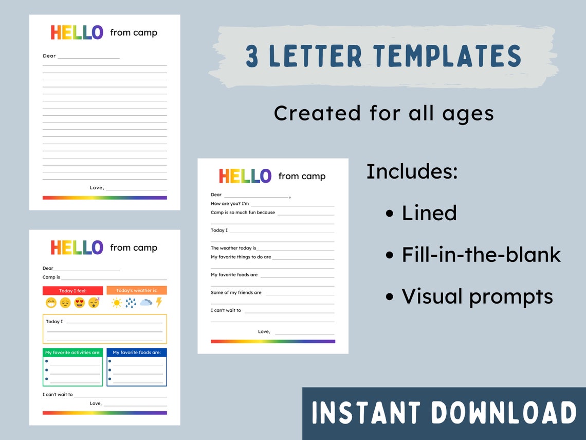 Rainbow Printable Letter From Camp Kids Overnight Camp Notes Sleepaway ...