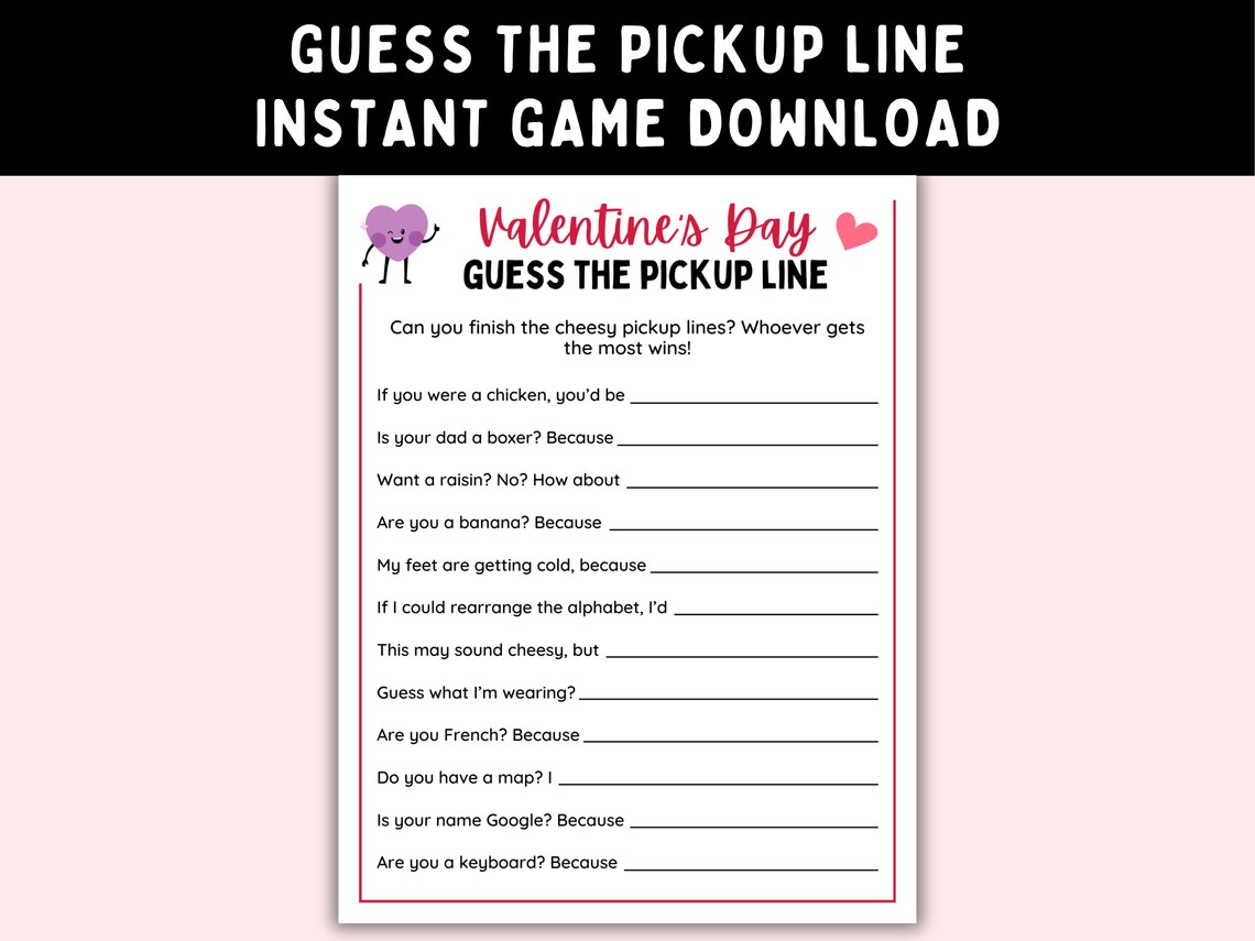 Guess the Pickup Line Game -- Printable Valentines Party Activity for Teens, Adults -- Instant ...