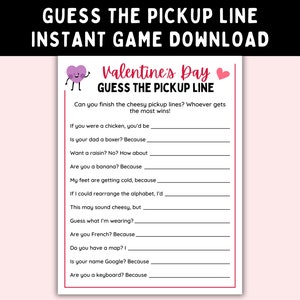 Guess the Pickup Line Game -- Printable Valentines Party Activity for ...