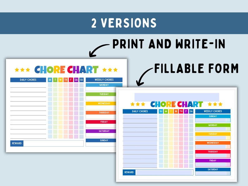 Editable Chore Chart for Kids -- Responsibility Checklist for Daily ...