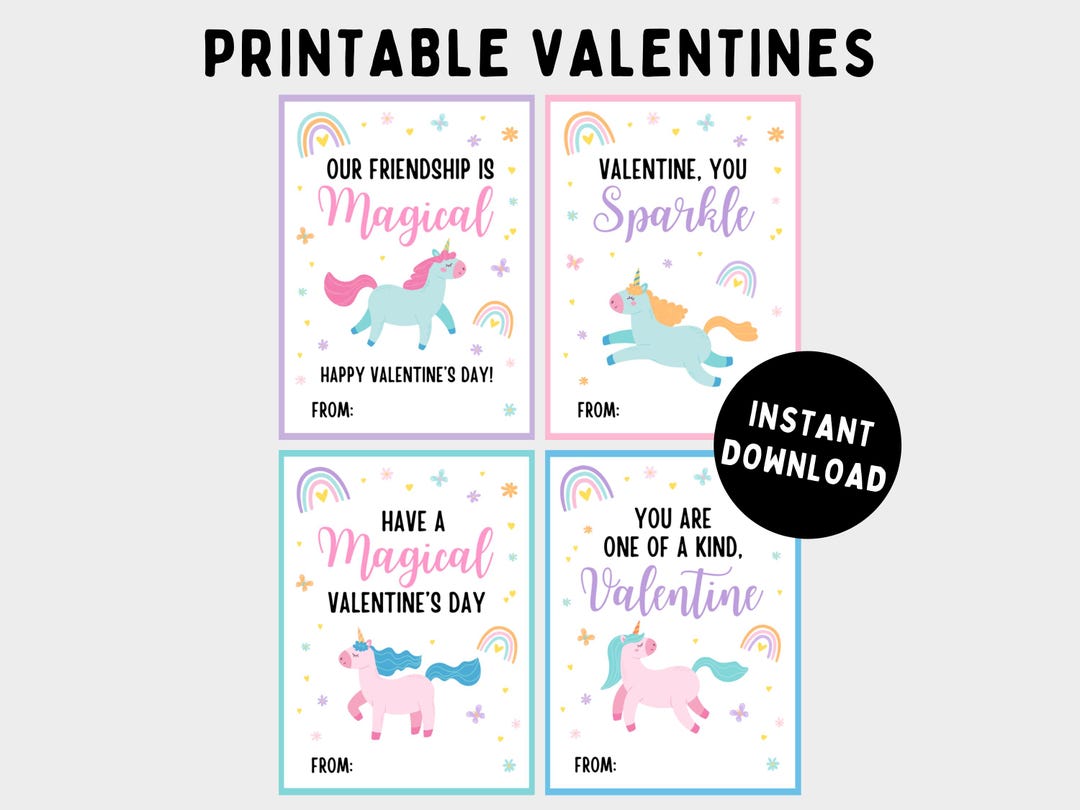 Unicorn Valentine Cards -- Printable Magical Cards for Valentine's Day ...