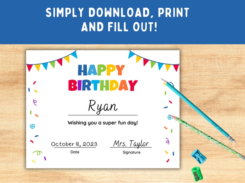 Birthday Certificate for Students, Schools & Daycares -- Printable ...