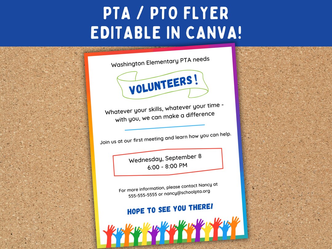 PTA / PTO Meeting Flyer Editable Canva Template Pto/pta Membership ...