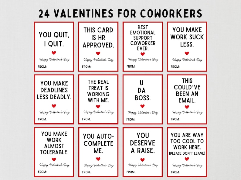 Office Coworker Valentine Cards -- Funny & Sarcastic Notes for the ...