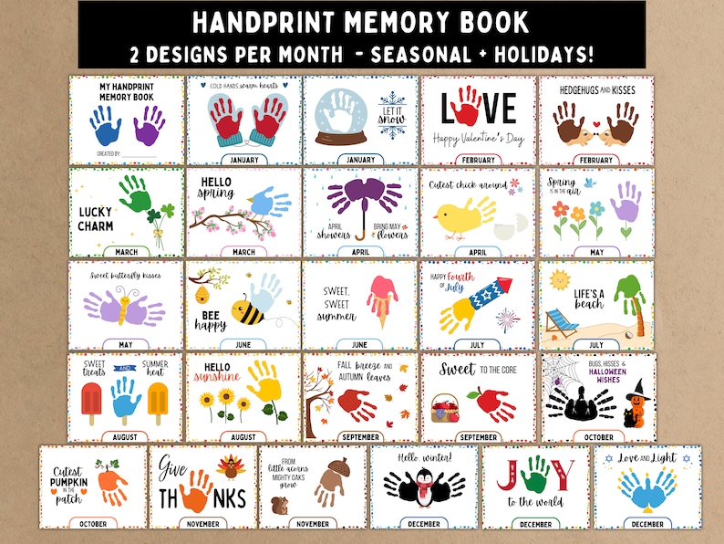 Handprint Memory Book - Printable Craft Keepsake for Kids, Toddlers and ...