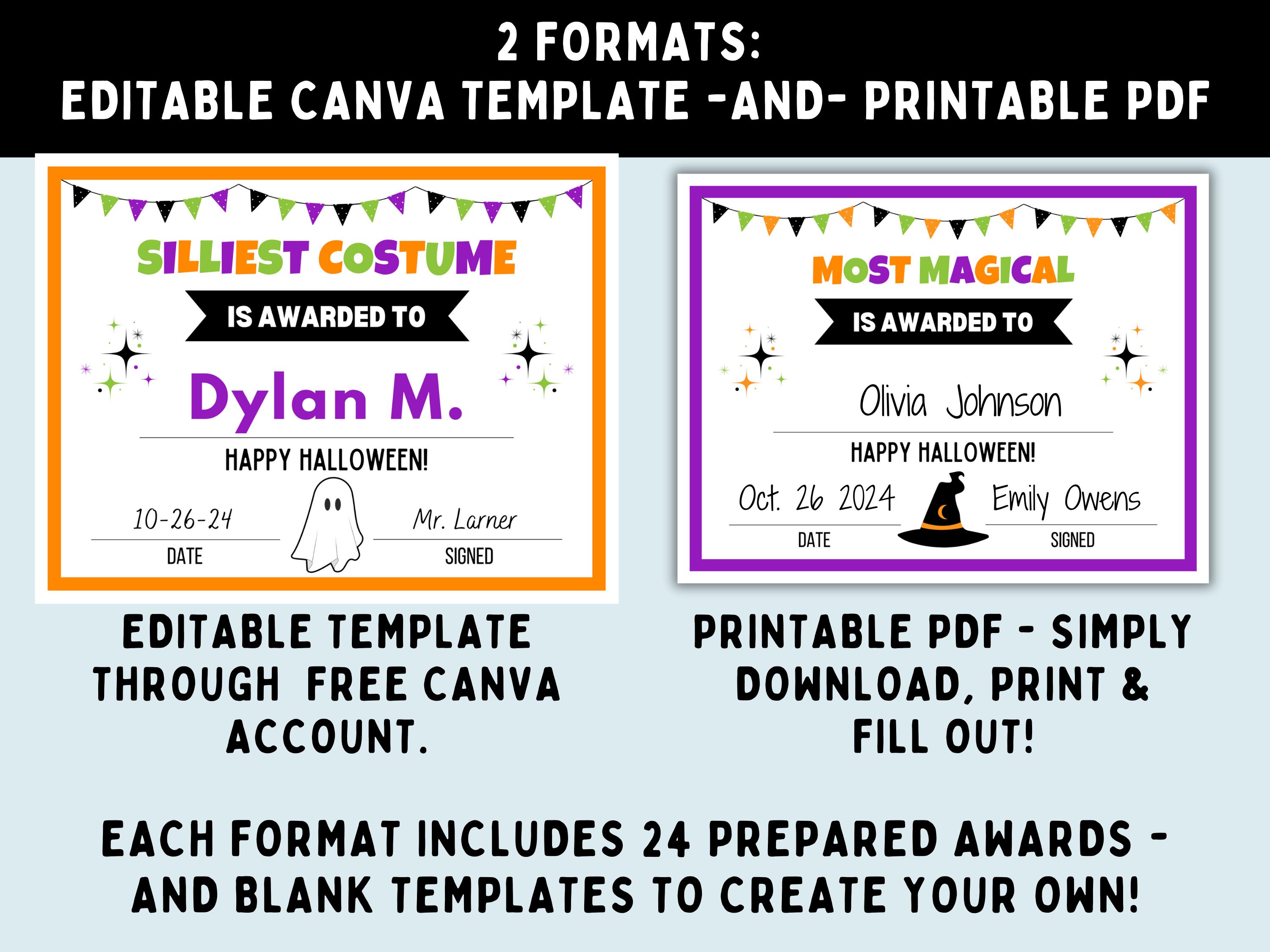 Halloween Costume Awards -- Printable Party Prizes, Contest ...