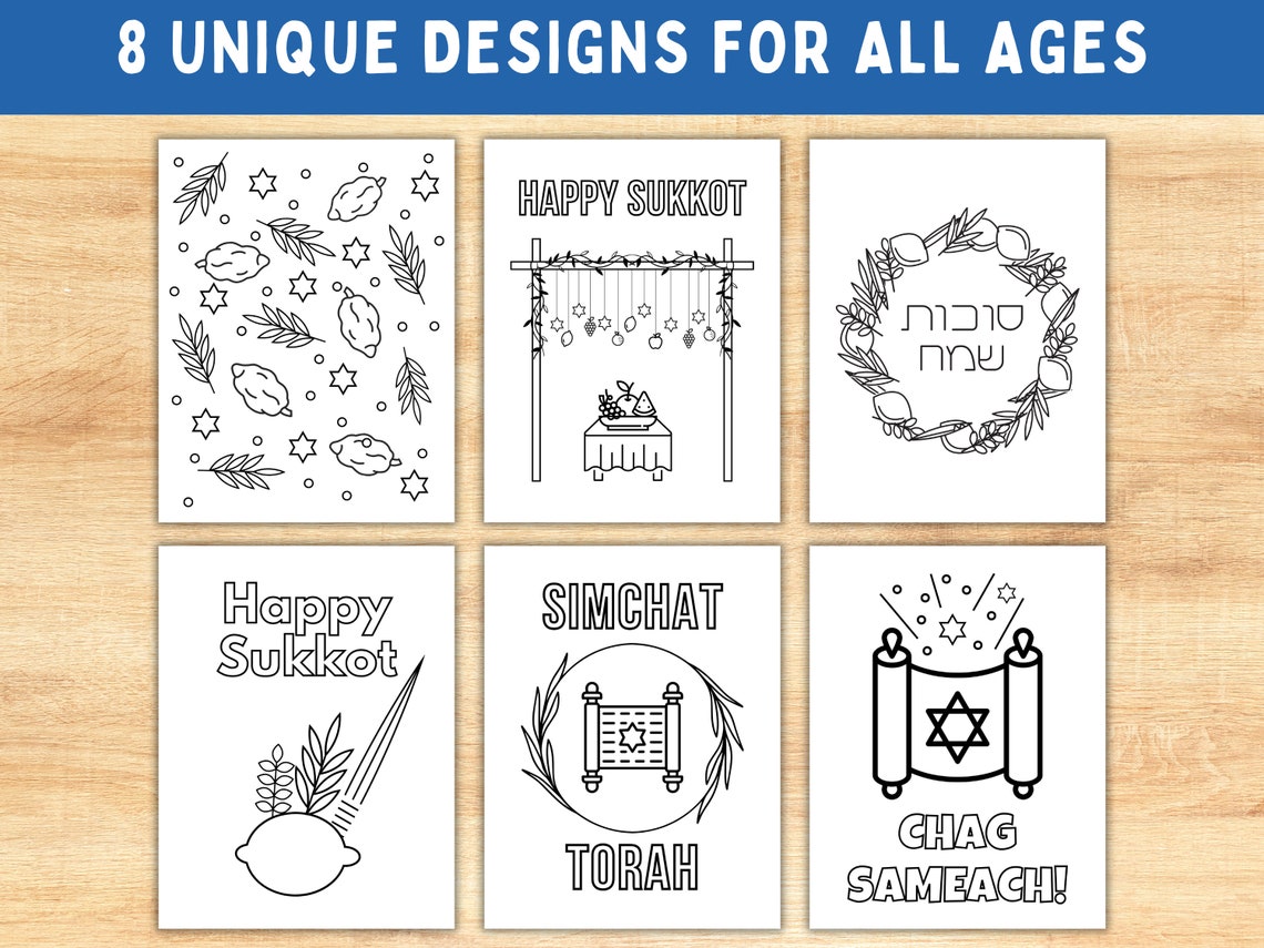 6 Sukkot and Simchat Torah Coloring Pages Printable Jewish Holiday ...