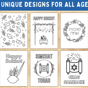 6 Sukkot and Simchat Torah Coloring Pages -- Printable Jewish Holiday ...