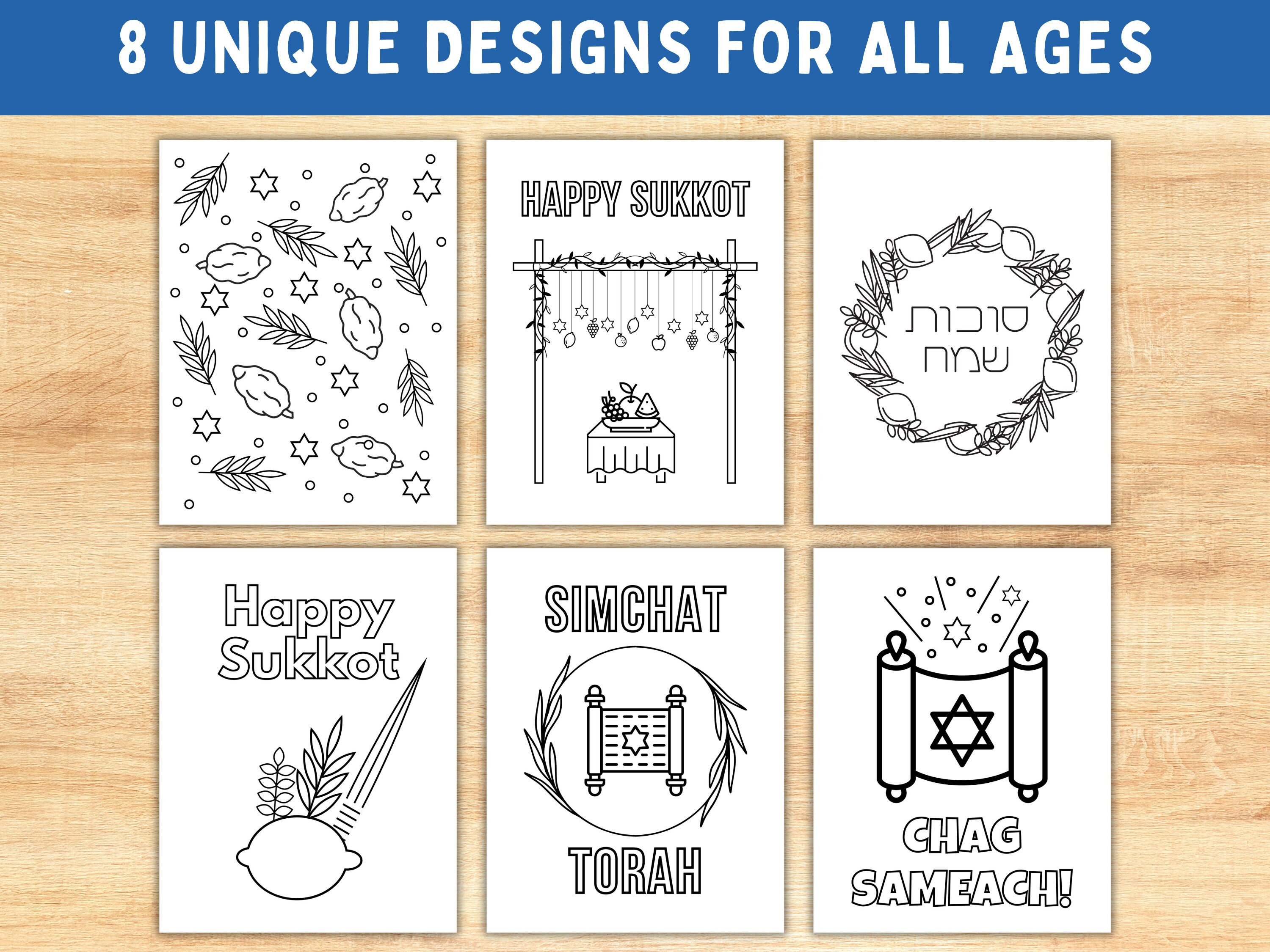 6 Sukkot and Simchat Torah Coloring Pages Printable Jewish Holiday ...