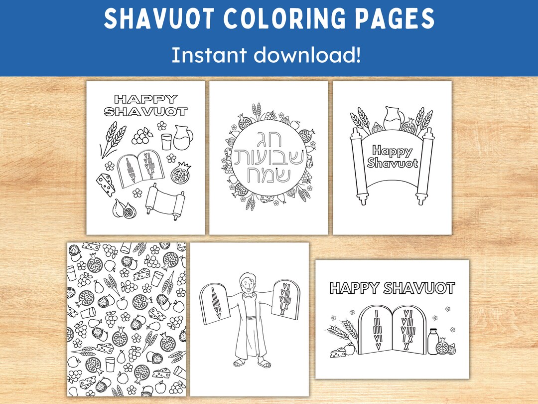 6 Shavuot Coloring Pages Printable Shavuot Activities Printable Jewish ...