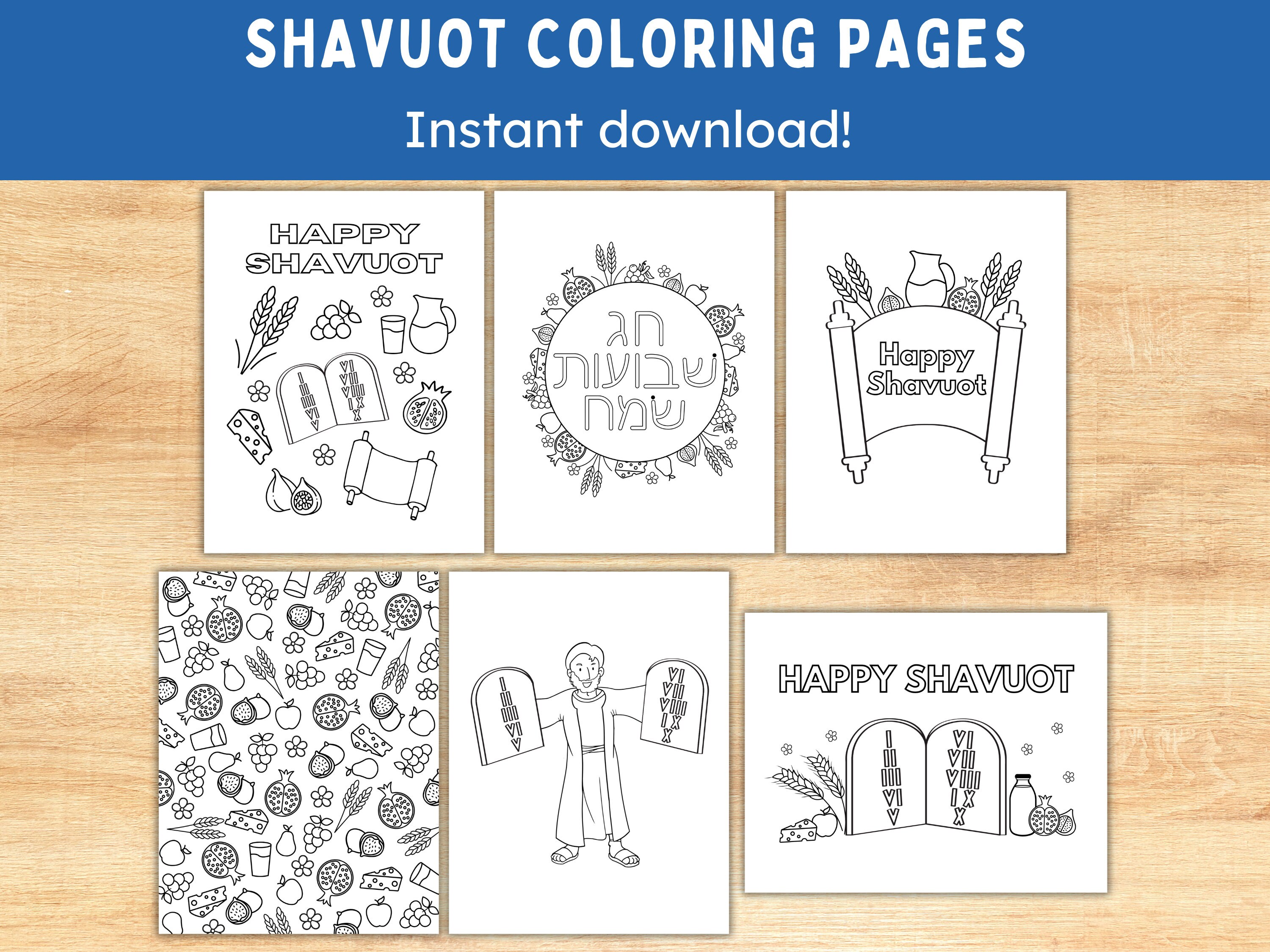 6 Shavuot Coloring Pages Printable Shavuot Activities Printable Jewish Holiday Crafts Instant