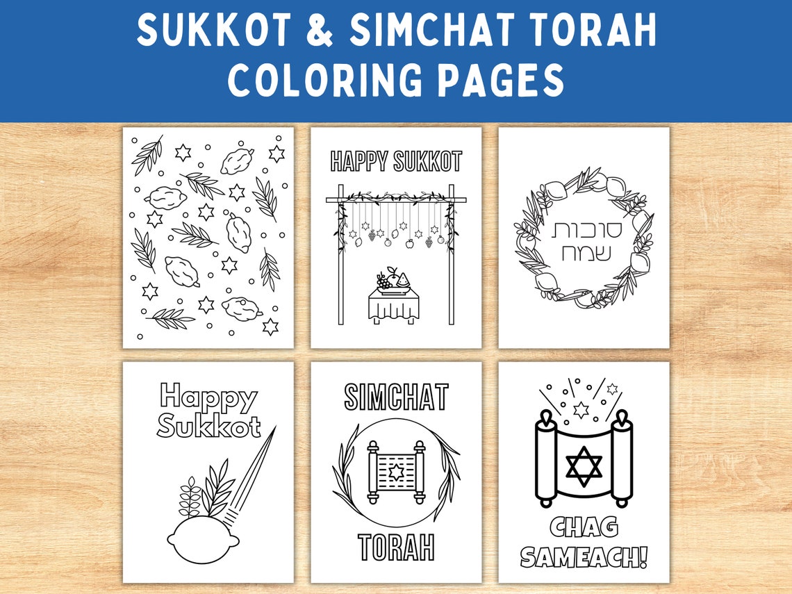 6 Sukkot and Simchat Torah Coloring Pages Printable Jewish Holiday ...