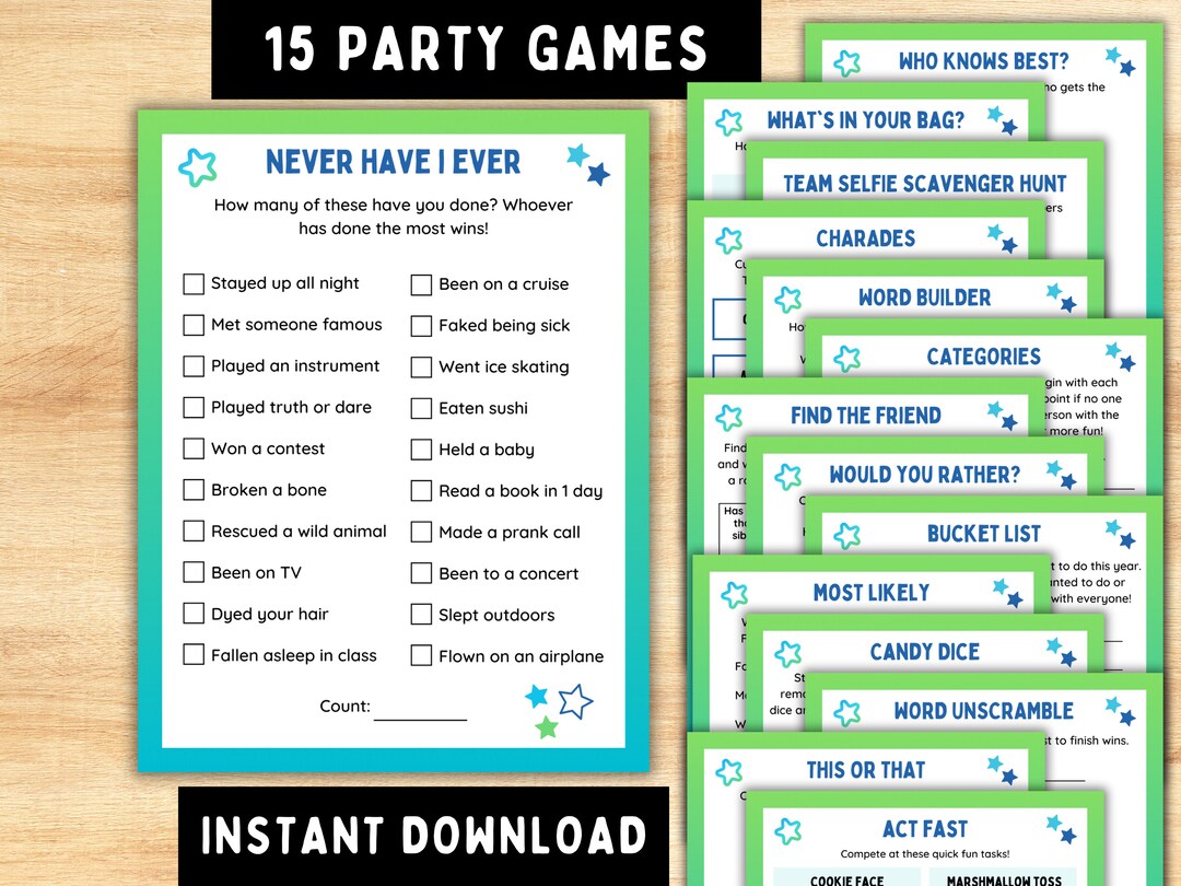 Kids Party Games -- Printable Sleepover Games for Boys or Girls -- Boys ...