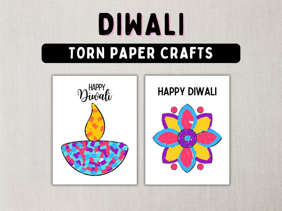 Diwali Cut and Paste Paper Crafts -- Printable Torn Paper Art ...