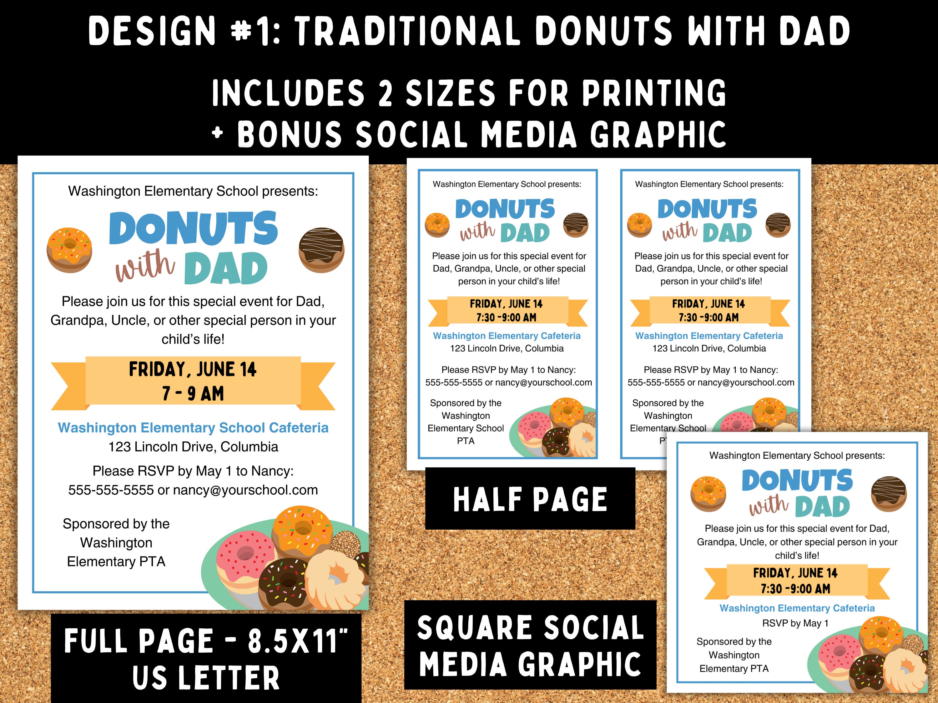 Donuts With Dad / Grownups Event Flyer Editable Canva Template Great ...
