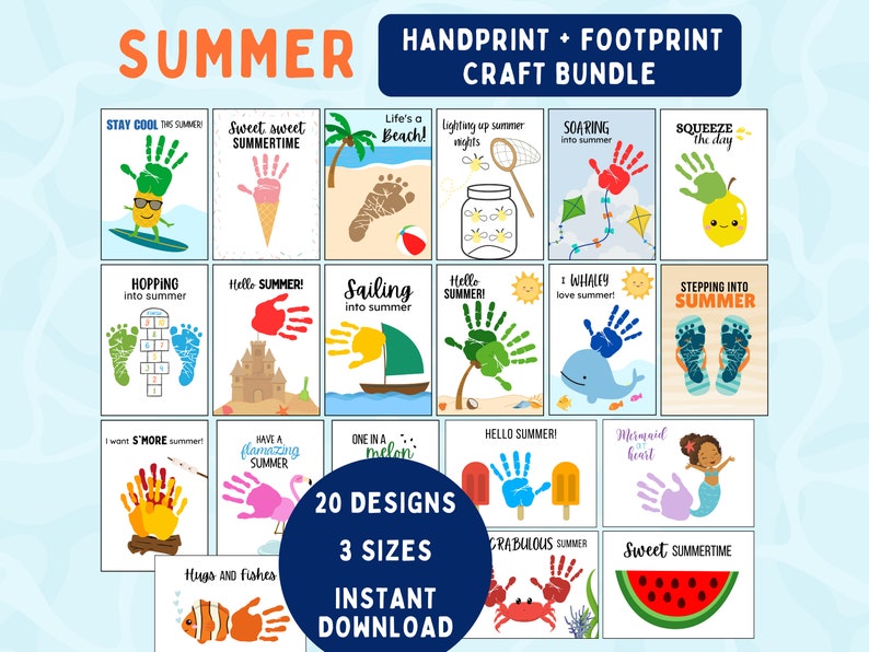 Summer Handprint & Footprint Craft Bundle -- Printable DIY Summertime ...