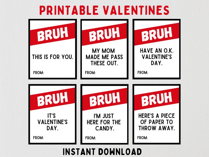 Bruh Valentine Cards -- Funny Valentine's Day Cards for Kids, Boys ...