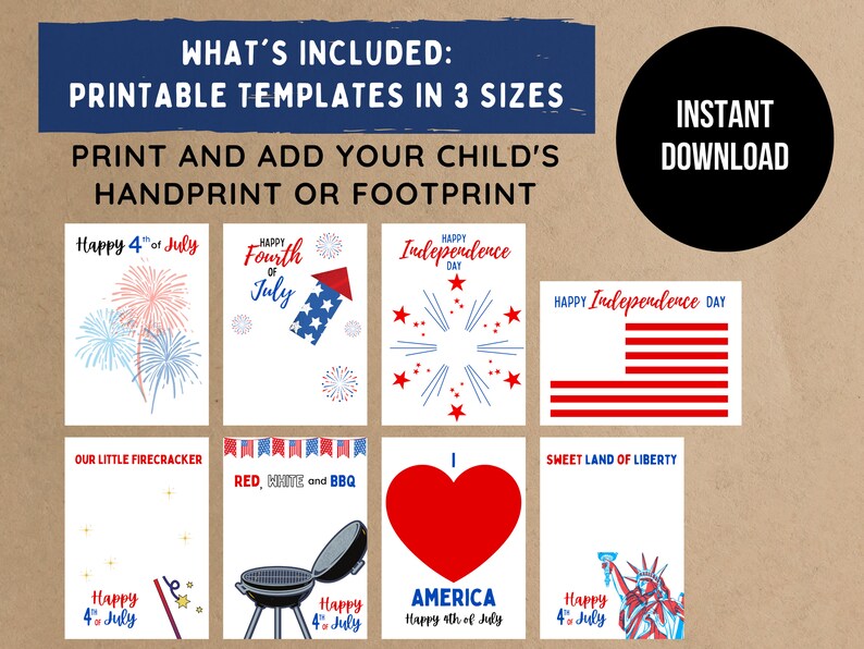 8 4th of July Handprint and Footprint Craft Bundle, Printable DIY ...