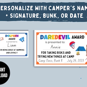 Camp Awards for Boys & Girls - Printable Certificates for Day Camp ...