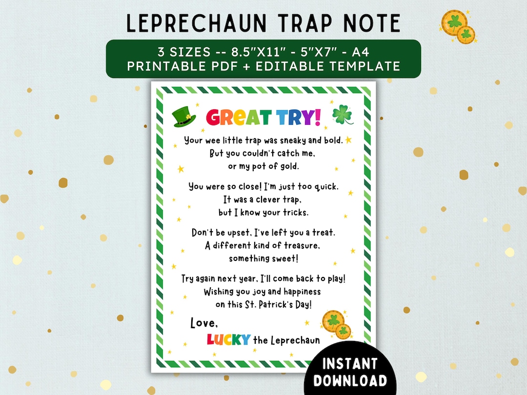 Leprechaun Trap Note - Create St. Patrick's Day Magic With Printable ...
