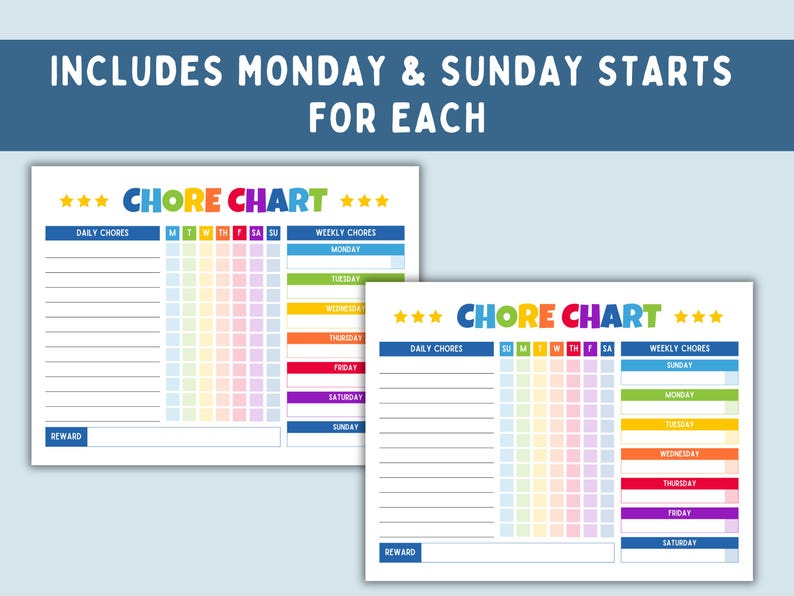 Editable Chore Chart for Kids -- Responsibility Checklist for Daily ...