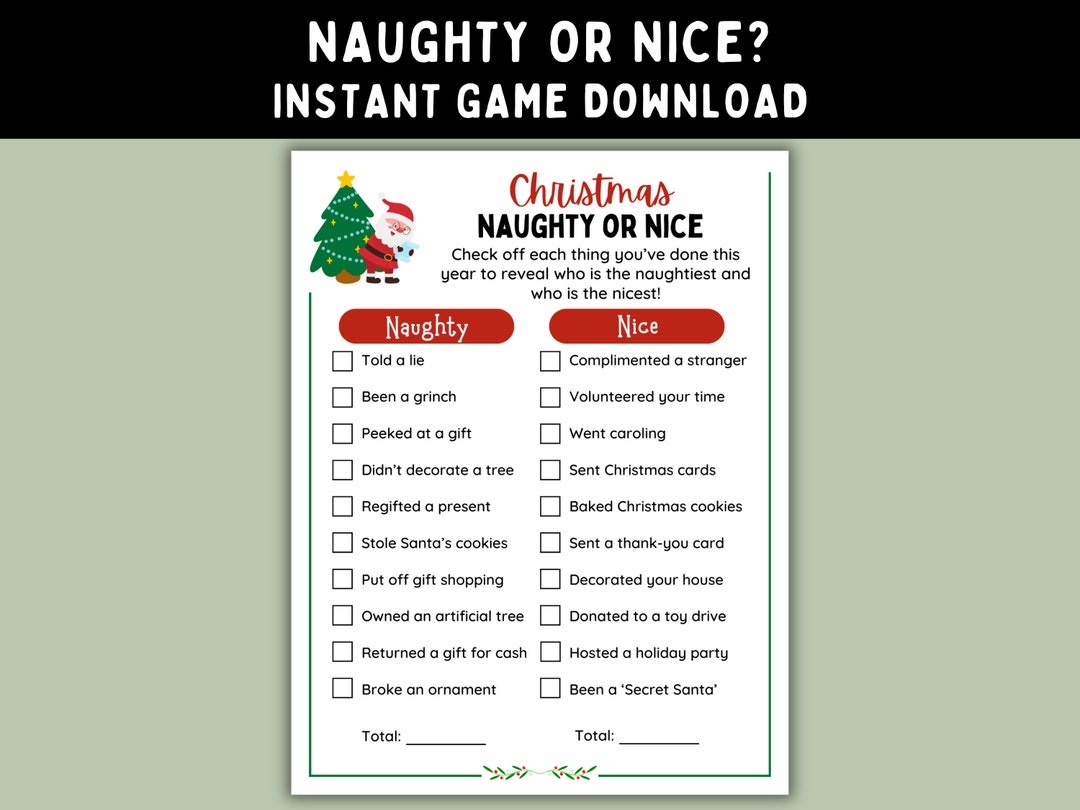Naughty or Nice Game Printable Christmas Party Activity for Kids or ...