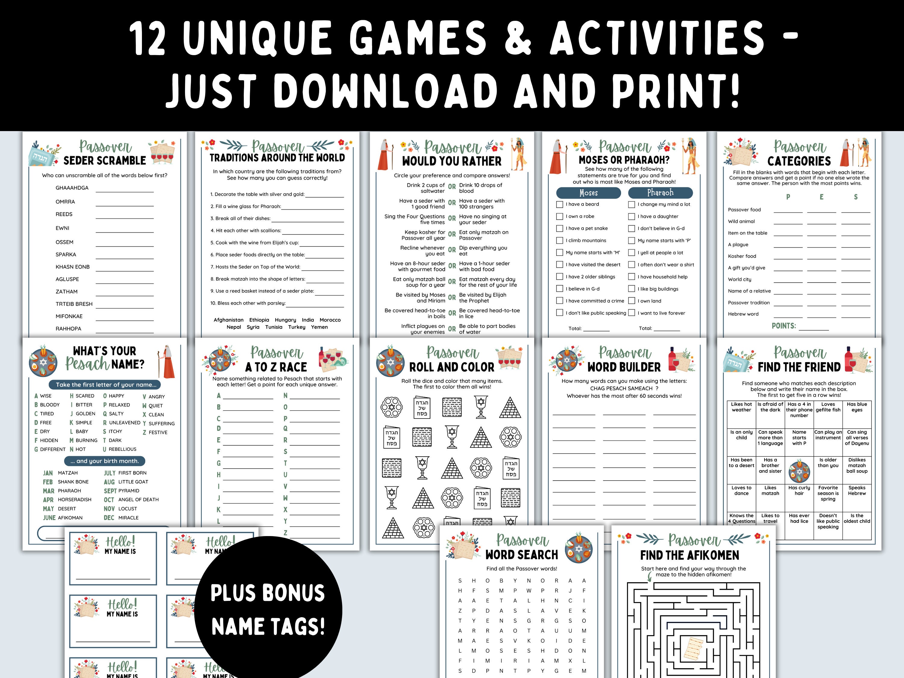 12 Passover Games and Activities -- Printable Entertainment for Pesach ...