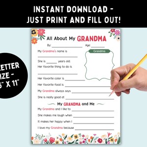 All About My Grandma Wildflowers Printable - Questionnaire Keepsake ...
