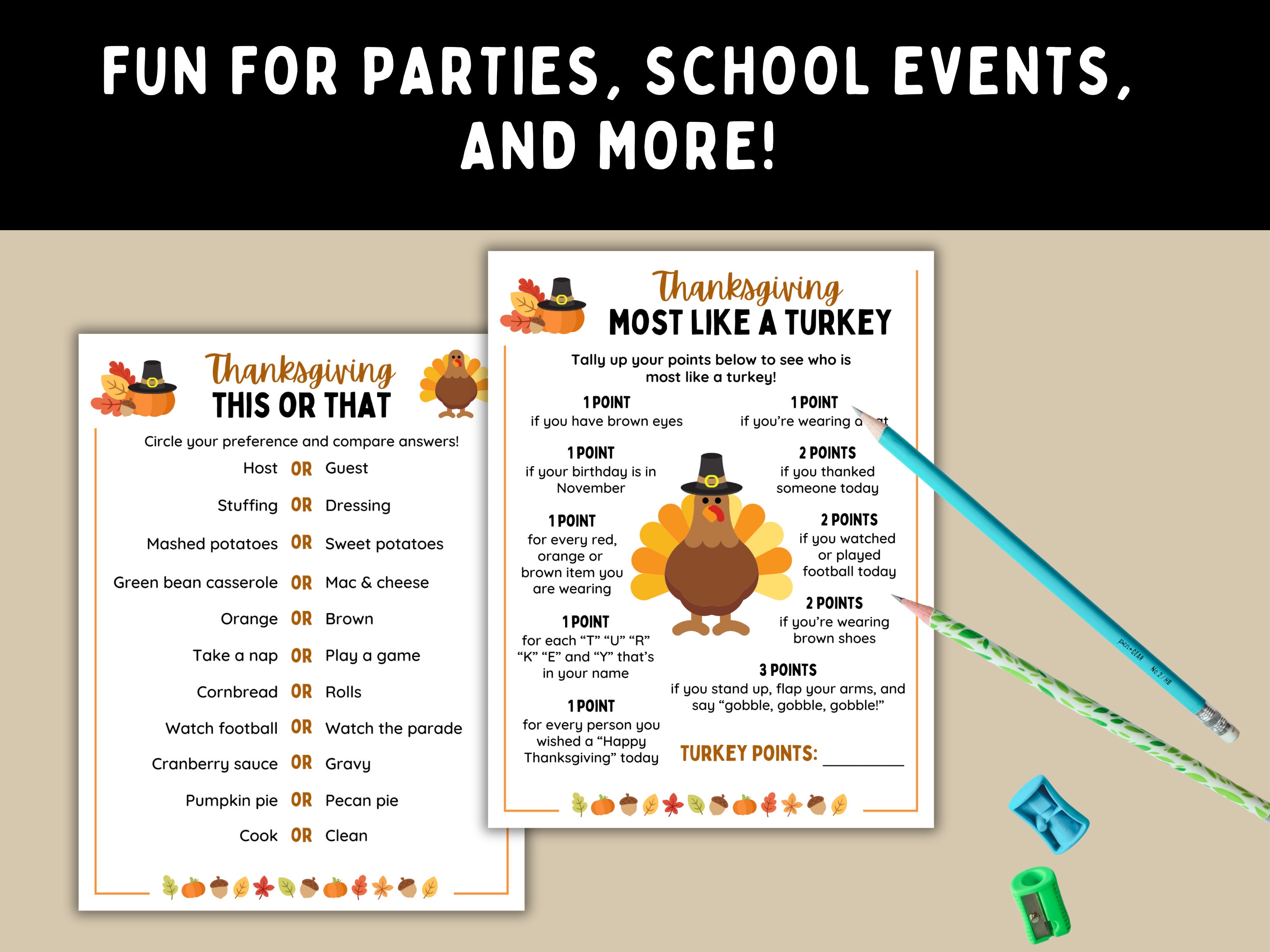 Thanksgiving Party Games -- Printable Turkey Day Activities for Kids or ...
