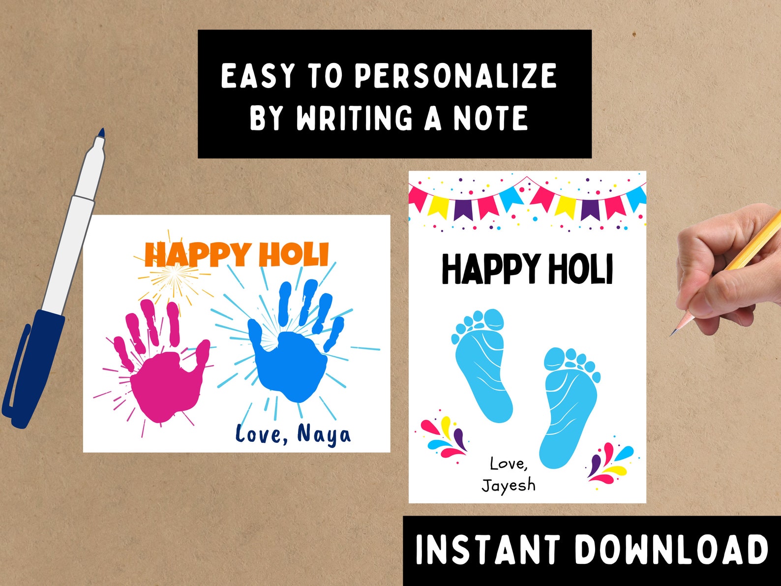 5 Holi Handprint and Footprint Craft Bundle Printable DIY Craft ...