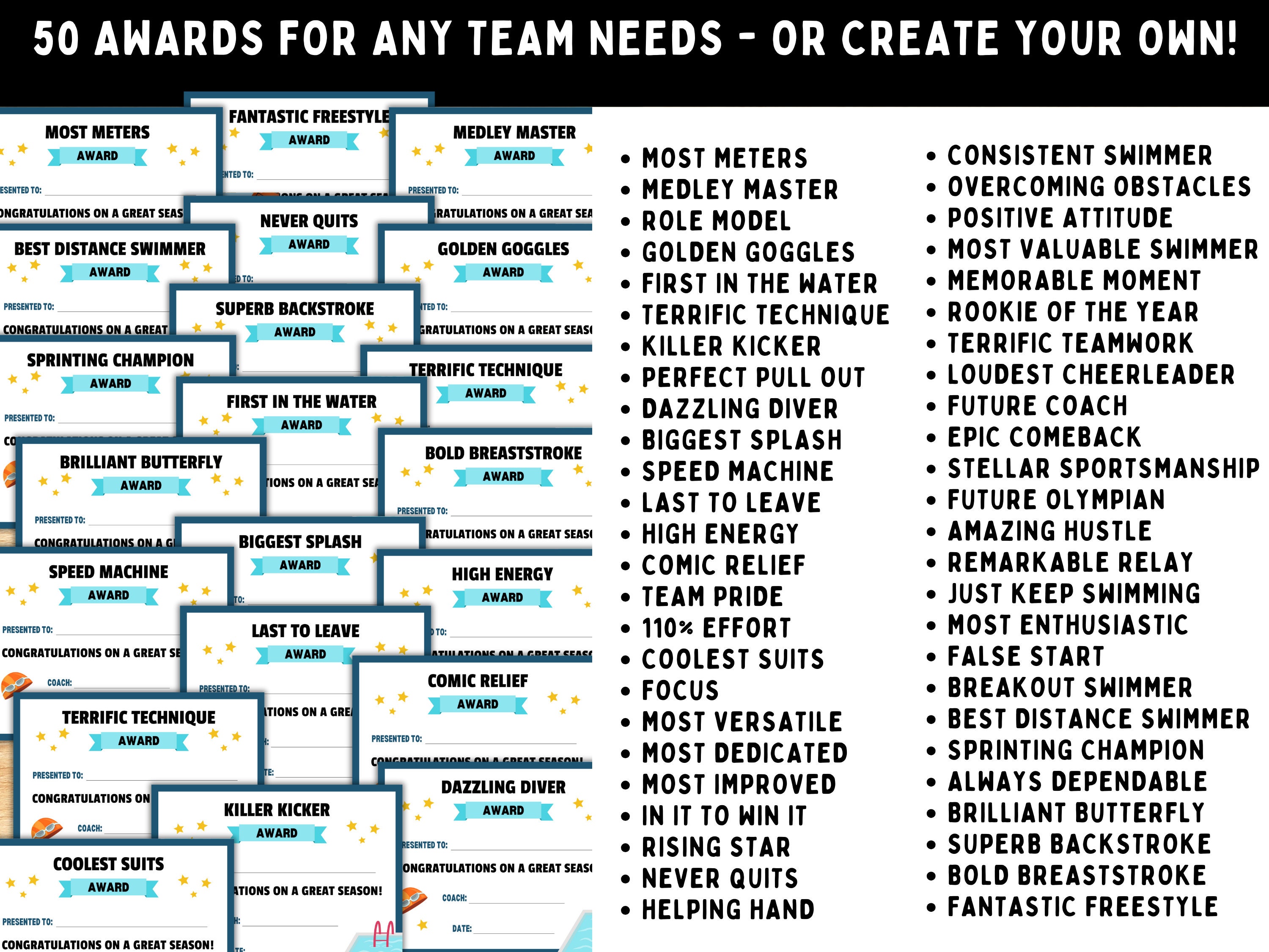 Swim Awards Swim Team Superlatives Editable Swim Awards Printable Swim ...