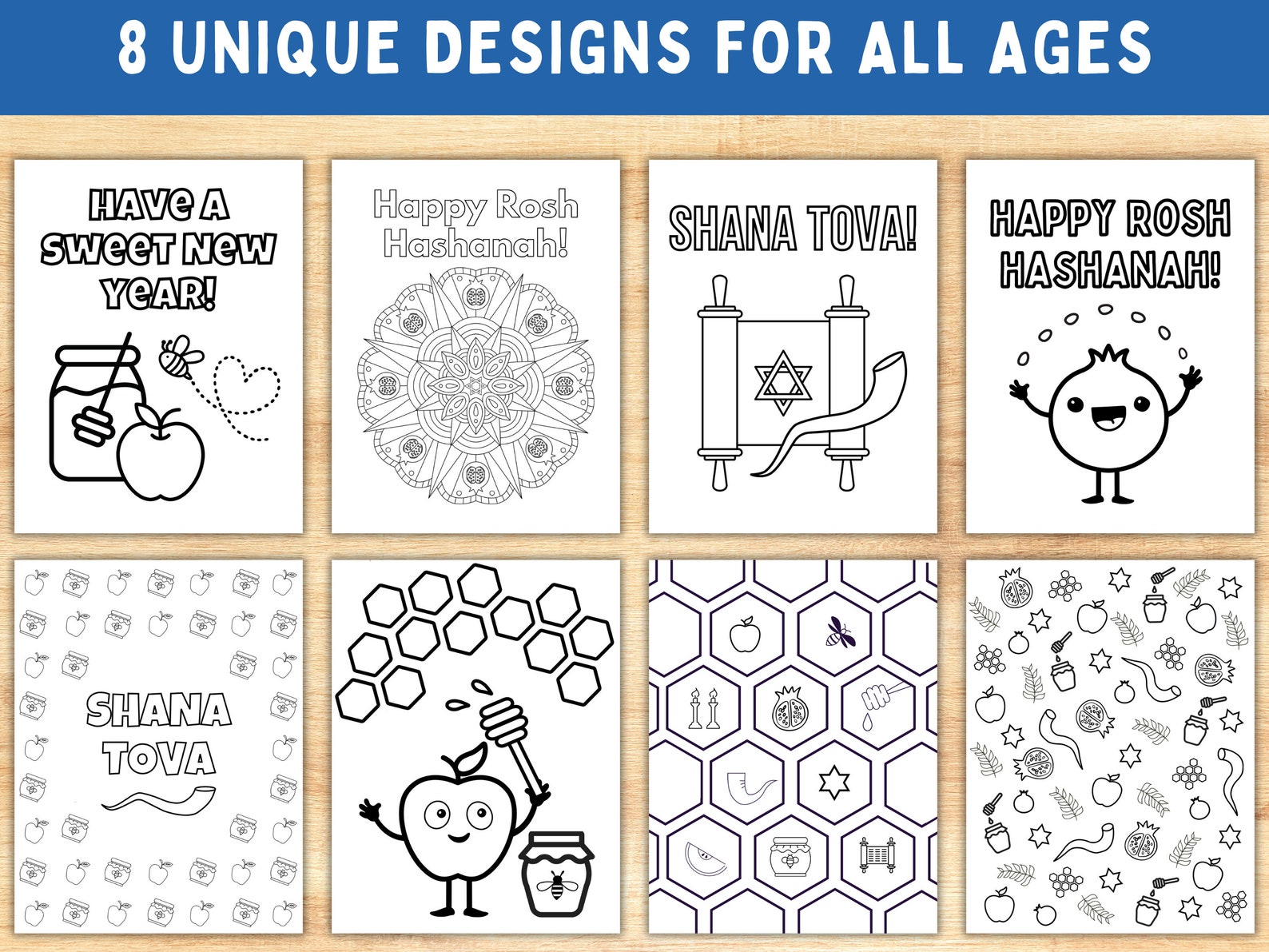 8 Rosh Hashanah Coloring Pages -- Printable Jewish New Year Crafts ...