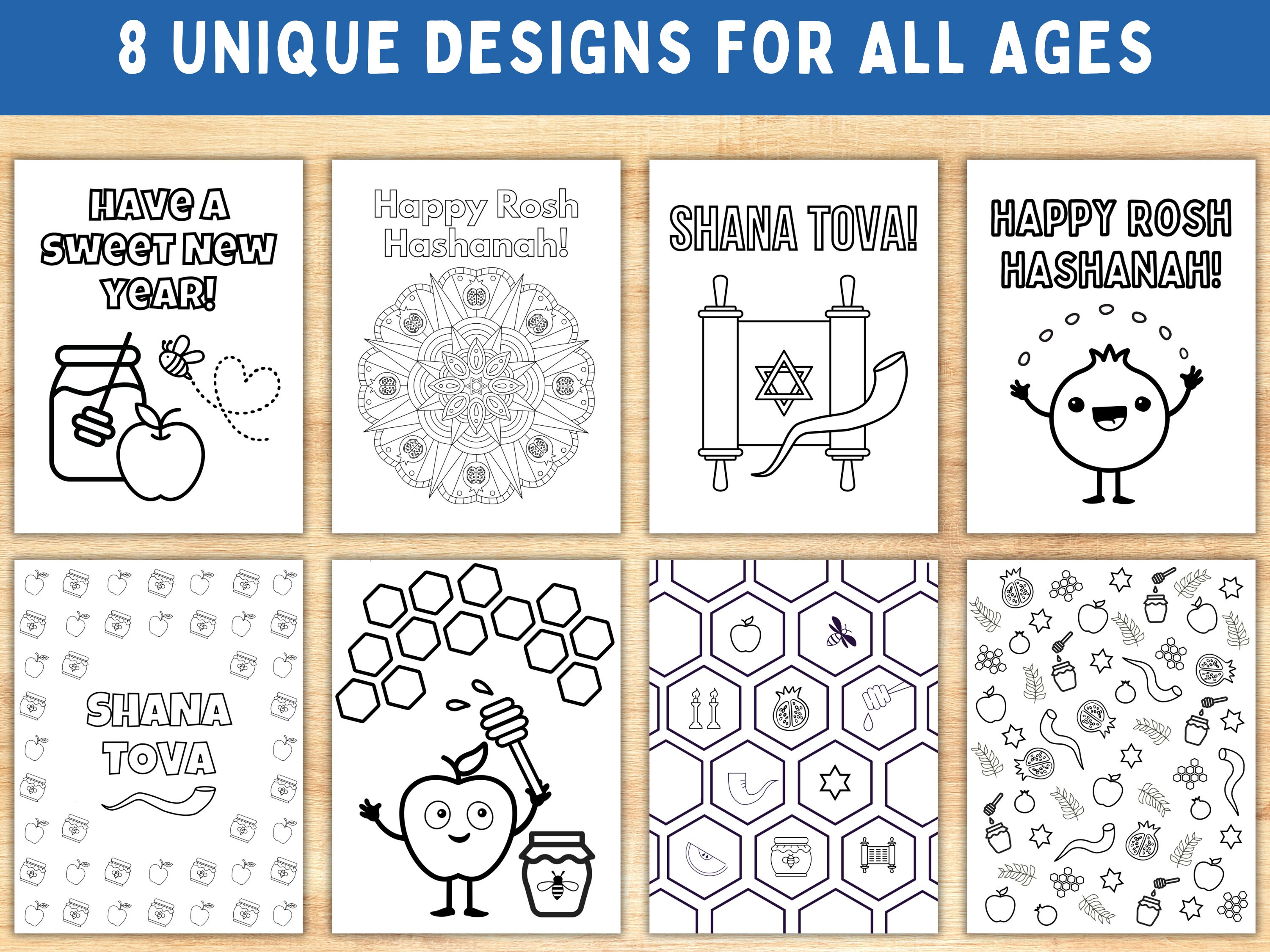 8 Rosh Hashanah Coloring Pages -- Printable Jewish New Year Crafts ...